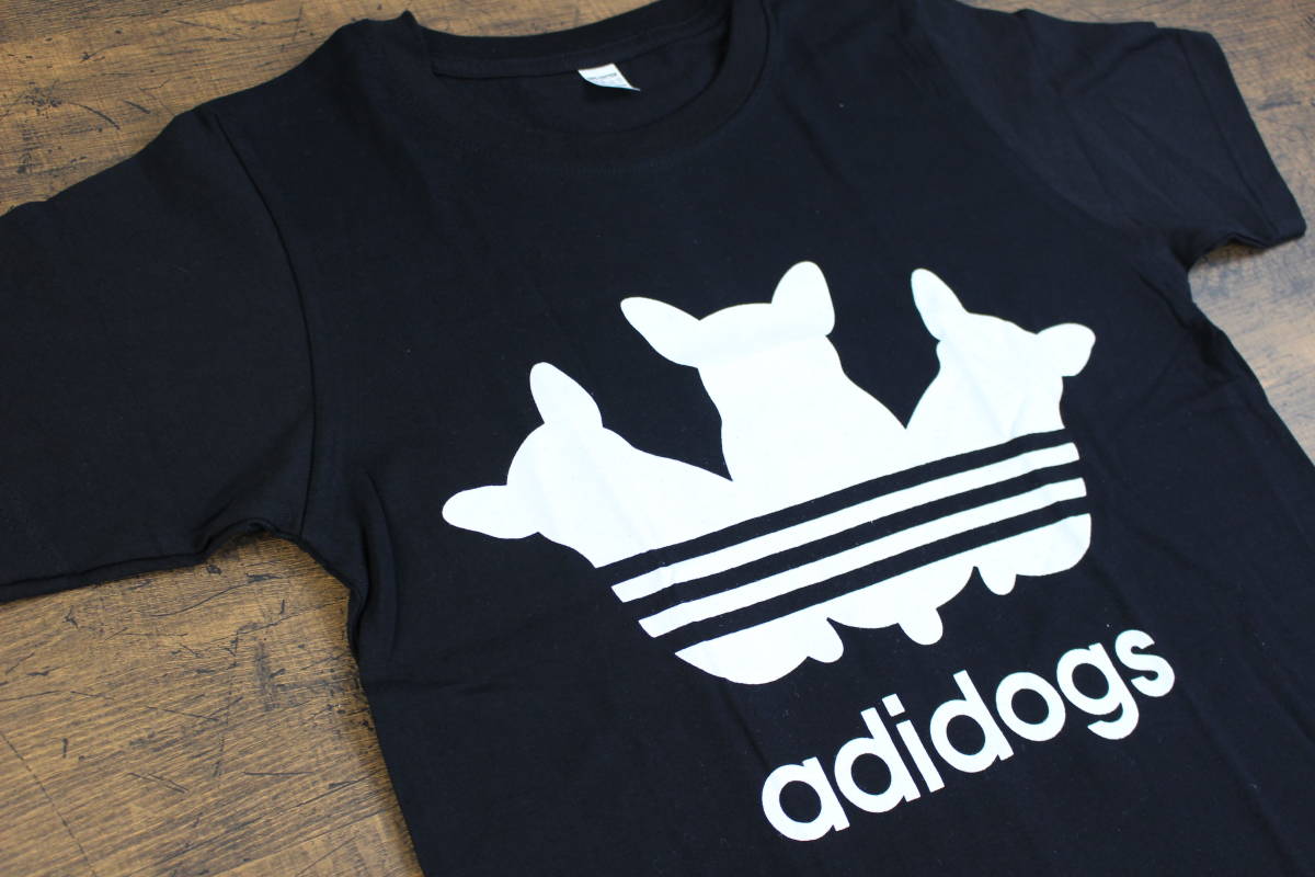 adidogs アディドッグス トレフォイルロゴ 3匹のフレンチブルドッグ パロディー Tシャツ Sサイズ コットン100% ブラック 黒 BLACK(イラスト、キャラクター)｜売買された ...