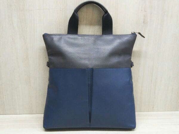 COACH コーチ F57569 CHARLES FOLDOVER TOTE 2way トートバッグ グレー×デニムブルー(トートバッグ ...