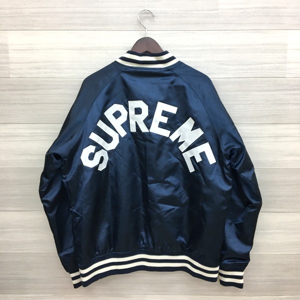 シュプリーム チャンピオン サテン アーチロゴ ジャケット CA00153 スタジャン メンズ L 紺 秋冬 Supreme Champion ...