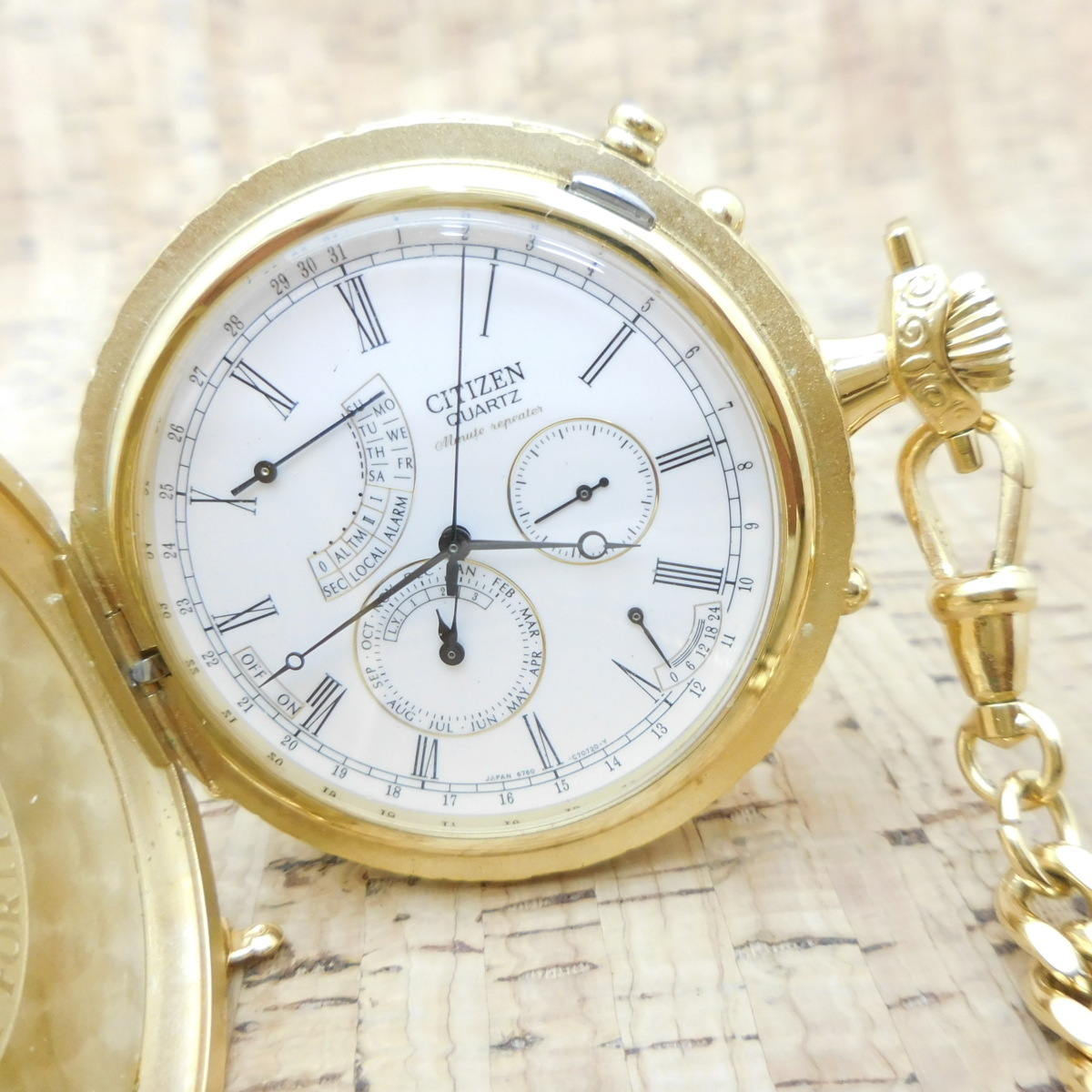 訳あり 1円 Citizen MinuteRepeater QZ Cal.6760 シチズン ミニッツリピーター クォーツ 懐中時計 金色 ...