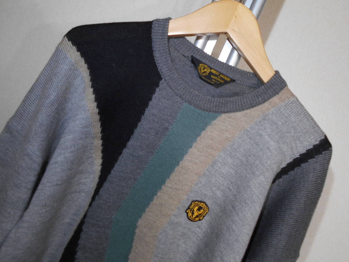 U802 ROBERT MAYNARD forマルマン★英国製★配色/ラムウール★セーター 46｜スポーツ、レジャー