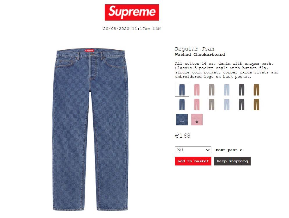 サイズ32 20fw supreme Regular Jean Washed Checkerboard denim シュプリーム ジーンズ デニム(その他)｜売買されたオークション情報 ...