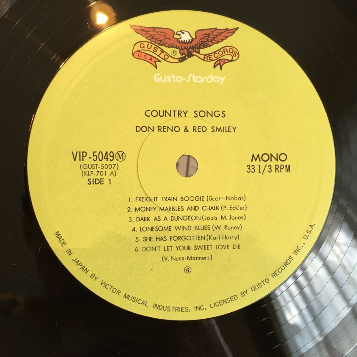 国内盤 Reno And Smiley Country Songs 1978 Gusto-Starday VIP-5049 M 歌詞カード 盤 ...