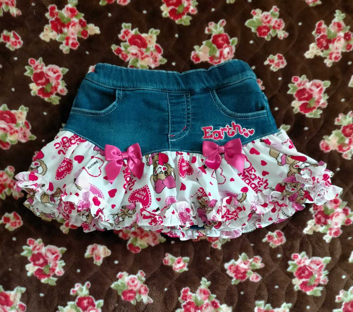 EARTHMAGIC ハートキャッチスカパン 130 デニムスカート(スカート)｜売買されたオークション情報、yahooの商品情報をアーカイブ公開 - オークファン（aucfan.com）