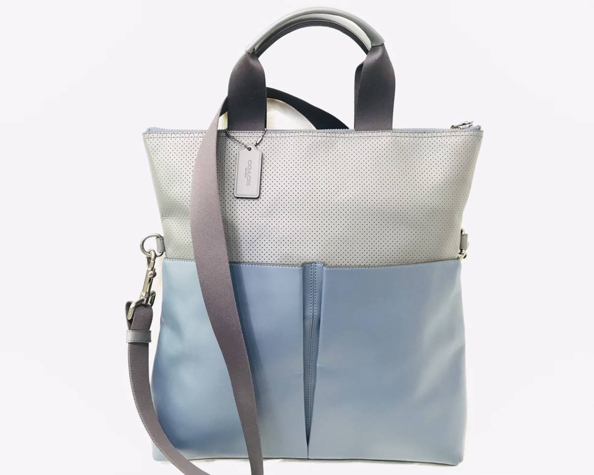 B3077 COACH コーチ F57569 CHARLES FOLDOVER TOTE 2way トートバッグ ショルダーバッグ グレー× ...