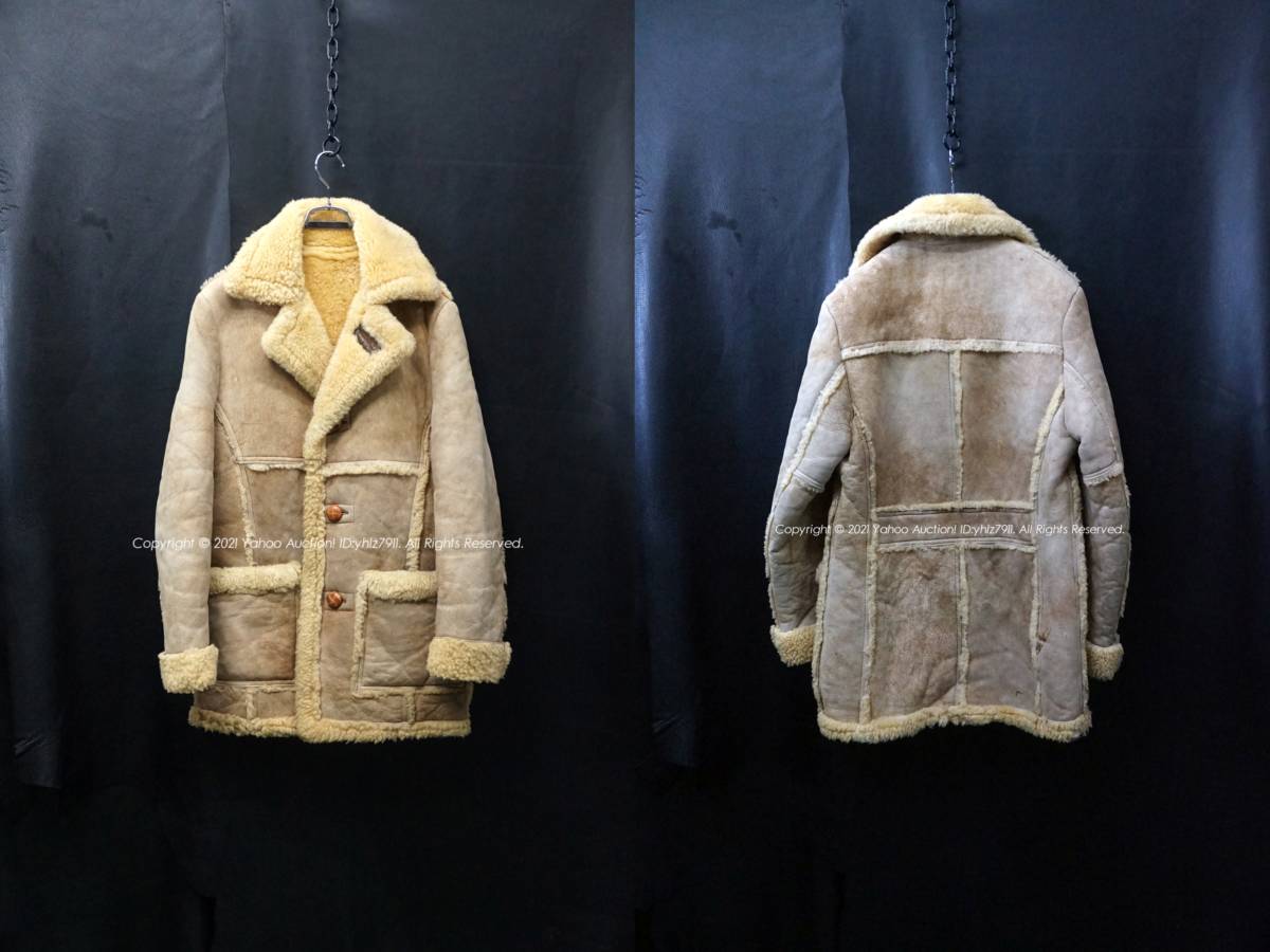 70's SCHOTT BROS. 260 リアルムートン ランチコート 36 メンズ 70年代 ショット ジャケット 毛皮 シープスキン ...