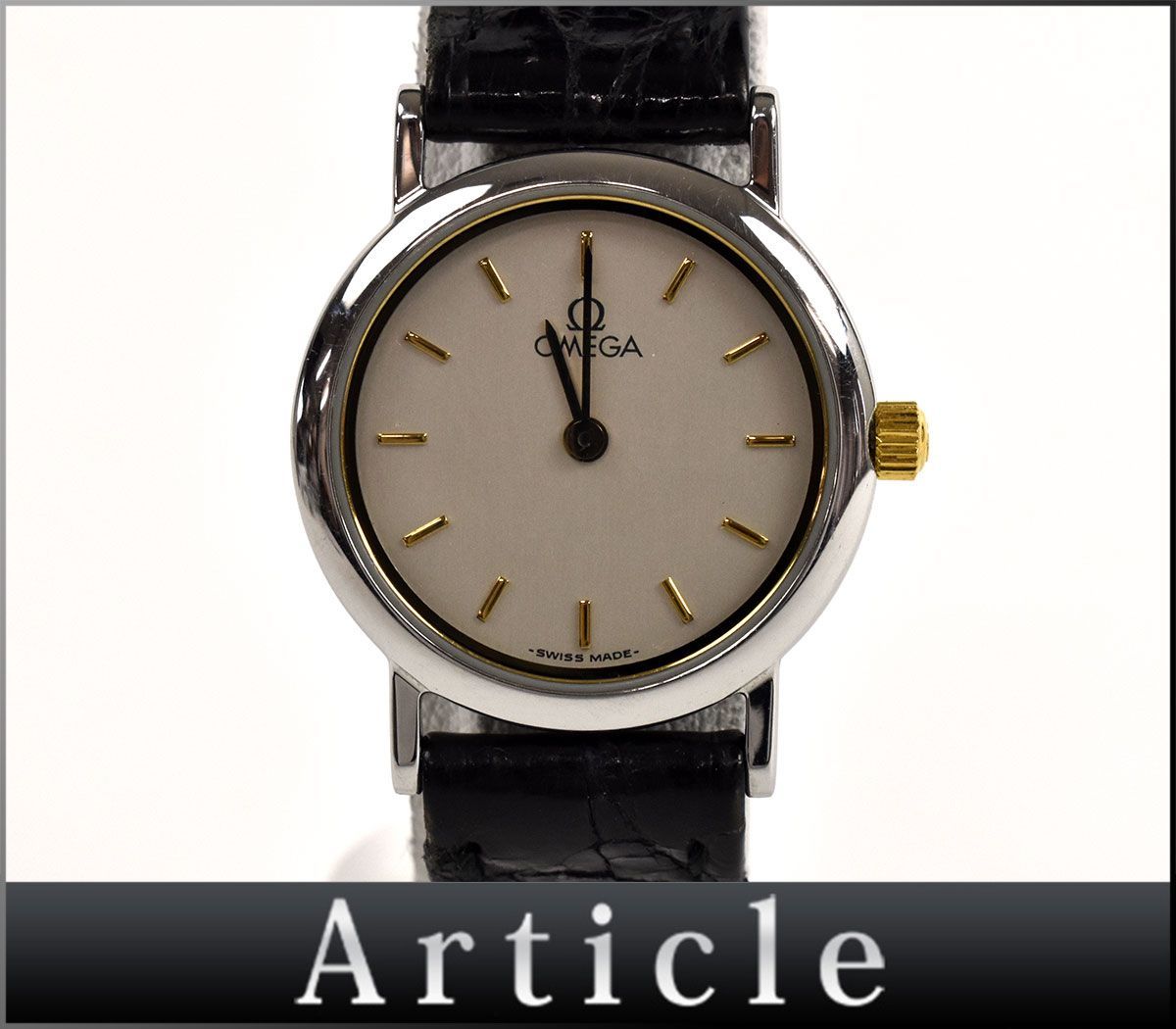 118316 動作未確認 ジャンク OMEGA オメガ デビル デヴィル 腕時計 クォーツ SS レザー 革 シルバー ゴールド レディース ...