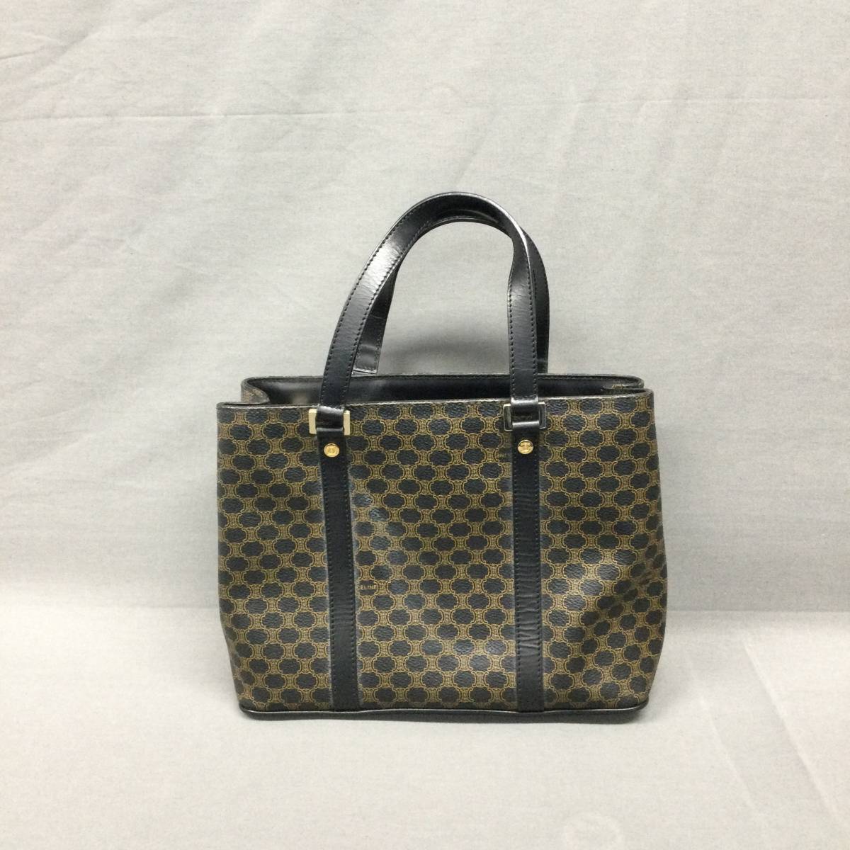 040509 205019 CELINE セリーヌ マカダム柄 ブラゾンロゴ ブラック 黒 ハンドバッグ レディース ゴールド金具 ...