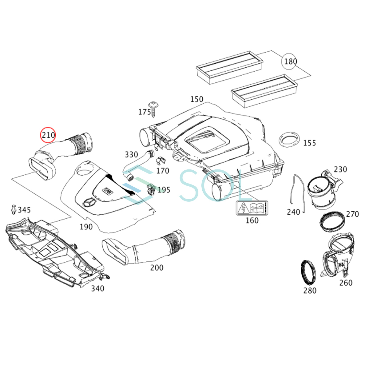 ベンツ W204 W212 W207 エアインテークホース エアダクトホース 右側 C250 C300 C350 E300 E350 ...