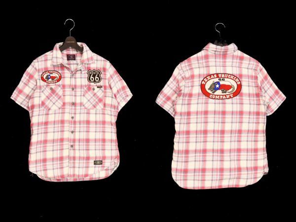 TOYS McCOY トイズマッコイ H.OKAMOTO ROUTE66 ワッペン 半袖 ワーク チェック シャツ Sz.15 メンズ ...
