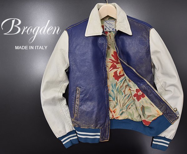 定価8万円 イタリア製 ブログデントラック BROGDEN TRACK 牛革 ヴィンテージ加工 オールレザー A-2 フライトジャケット 裏地 ...