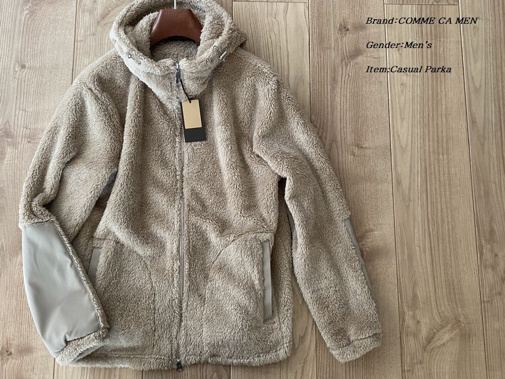 COMME CA MEN コムサメン TEXBIRD スエード風ジャージー フリースジップアップパーカ 15ベージュ Mサイズ 45CW09 ...