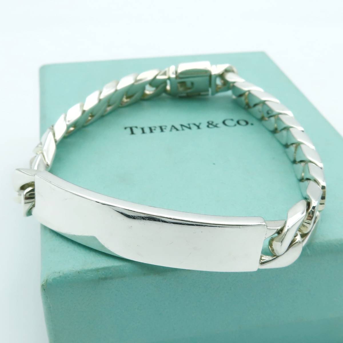 極 Tiffany&Co. ティファニー ラージ 喜平 ID プレート シルバー ブレスレット SV925 メンズ UU6(ブレスレット ...