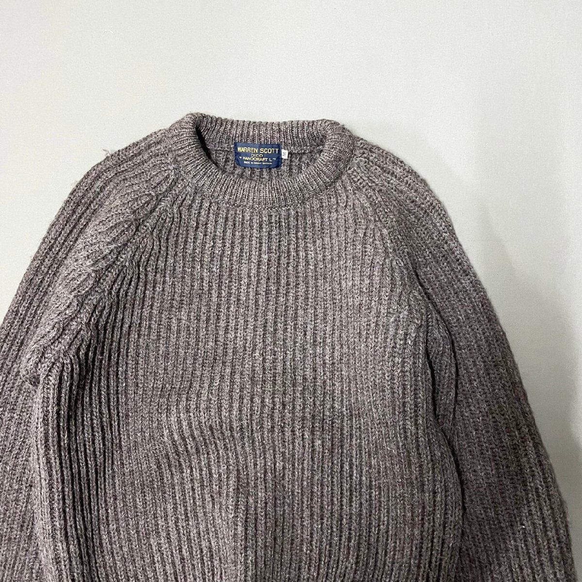80s 英国製 WARREN SCOTT ウォーレンスコット クルーネック ローゲージニット セーター 厚手 ブラウン系 メンズ M ...