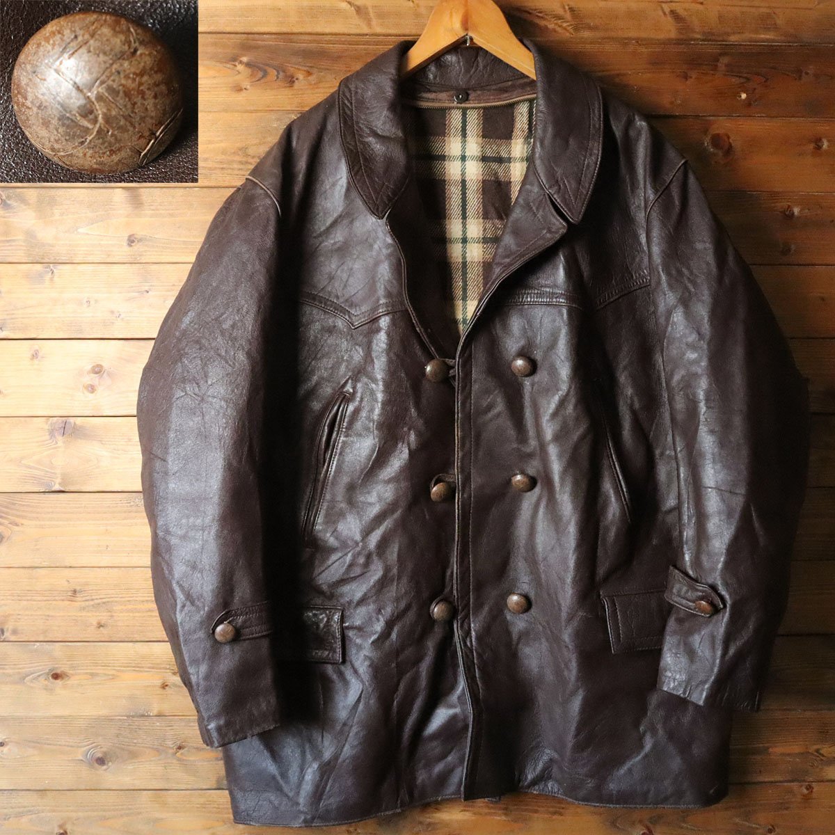 J1M/s2.20-1 50s~ ビンテージ 本革 レザーカナディアンコート レザーカーコート レザージャケット ブラウン ユーロ古着(L ...