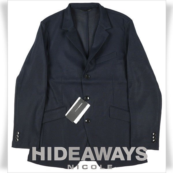 1円 定価1.9万 HIDEAWAYS NICOLE ハイダウェイ ニコル メンズ マーブルカラミストレッチジャケット 48 L ネイビー ...