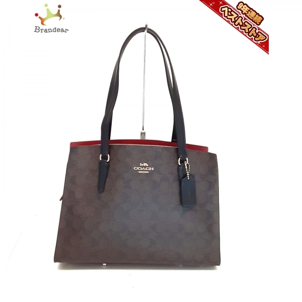 コーチ COACH トートバッグ C4075 シグネチャー柄 PVC 塩化ビニール ×レザー ダークブラウン×黒 バッグ(トートバッグ)｜売買 ...