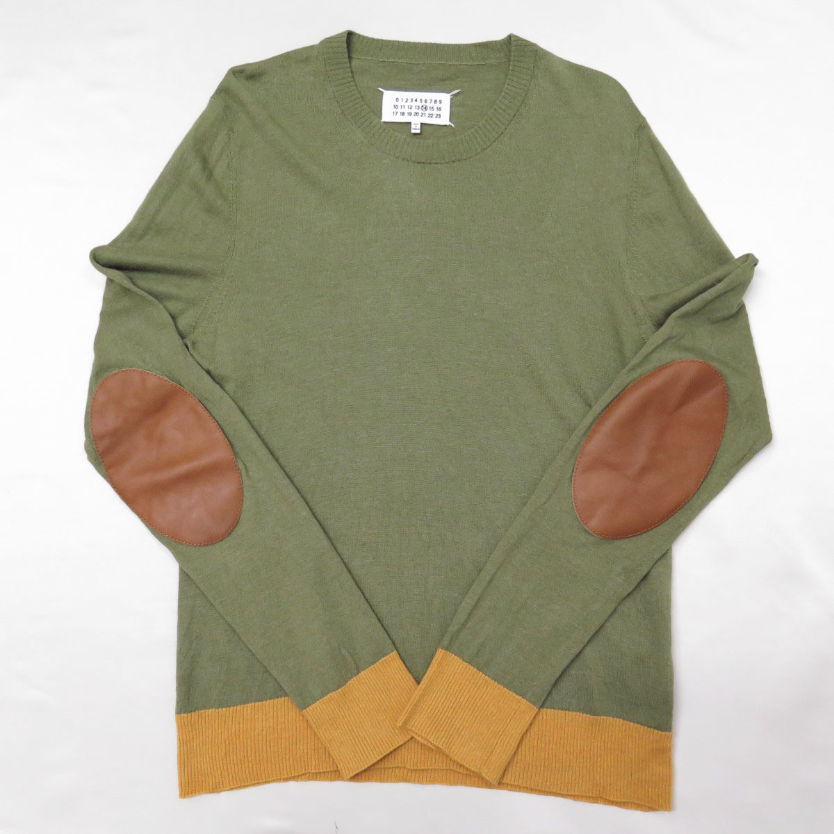 2017 MAISON MARGIELA 14 LEATHER ELBOW PATCH LINEN WOOL KNIT SWEATER メゾンマルジェラ エルボーパッチ リネン ウール ニット ...