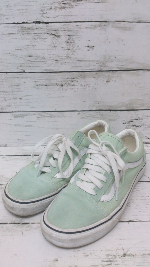 VANS ヴァンズ スニーカー 721454 オールドスクール キャンバス スエード ローカット 24㎝ ミントグリーン レディース ...