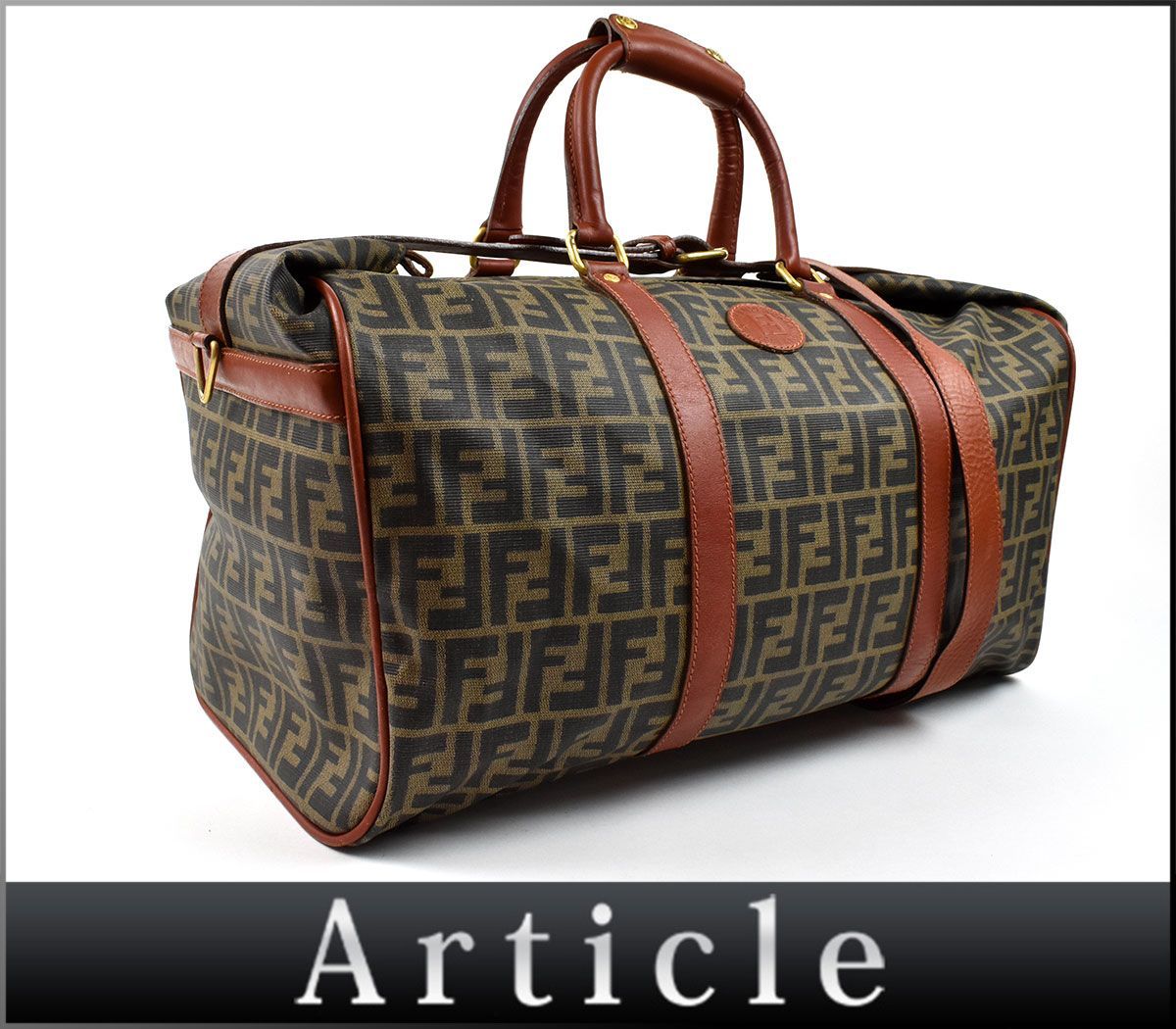 147180 FENDI SAS フェンディ ズッカ柄 2WAY ボストンバッグ トラベルバッグ A00034 PVC レザー カーキ ...