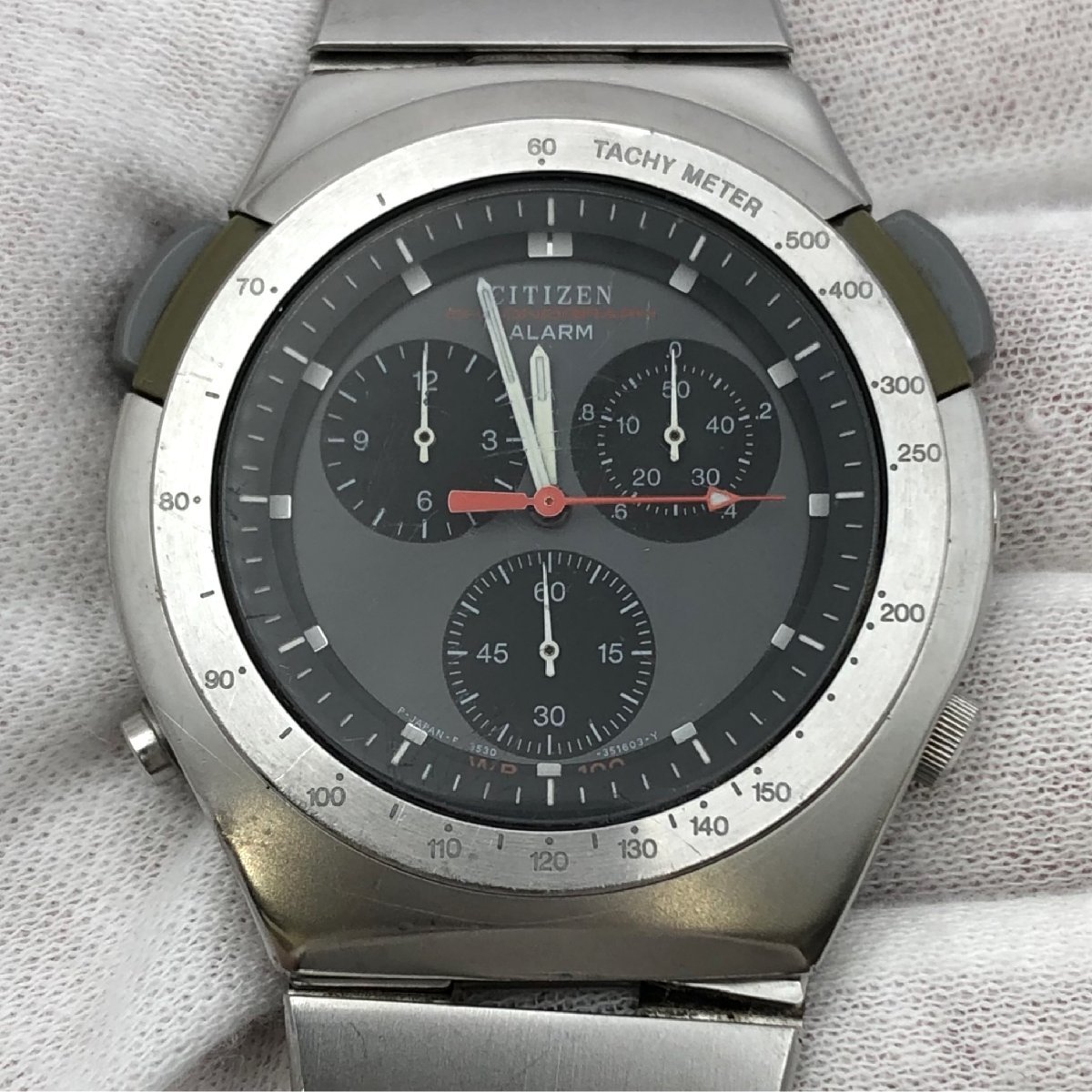 1円 /CITIZEN/シチズン/CHRONOGRAPH/クロノグラフ/アラーム/3530-351274/黒文字盤/シルバーカラー/クォーツ ...