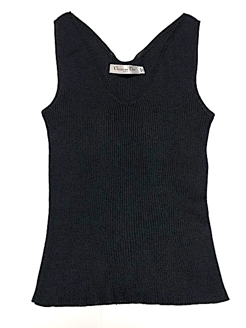二点以上 2A48 極 Christian Dior ディオール シルク×コットン ノースリーブ リブニット 42 黒 トップス タンクトップ ...