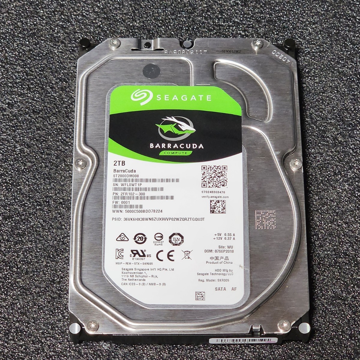 SEAGATE BARRACUDA ST2000DM008-2FR102 2TB 3.5インチ内蔵HDD 2018年製 フォーマット済み 正常 ...