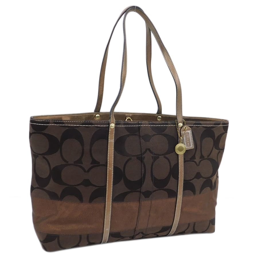 1円 コーチ トートバッグ 11099 ブラウン系 キャンバス×レザー ラージシグネチャー COACH E.Bsr.lA-25(トートバッグ ...