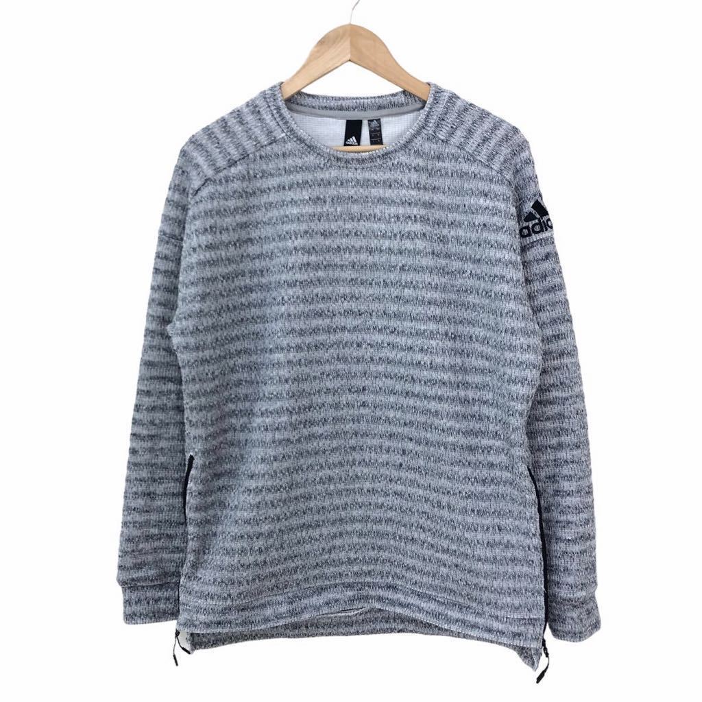 H675 ほぼ adidas アディダス CLIMALITE 長袖 ニット セーター トップス グレー系 サイドジップ ポリエステル スポーツ ...