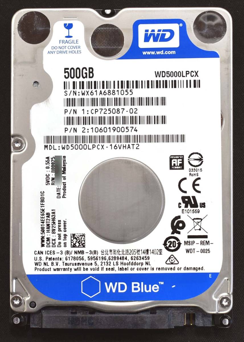 WESTERN DIGITAL WD5000LPCX 500GB 5 400rpm 2.5インチ 7mm SATA 内蔵 HDD 2018年製 ...