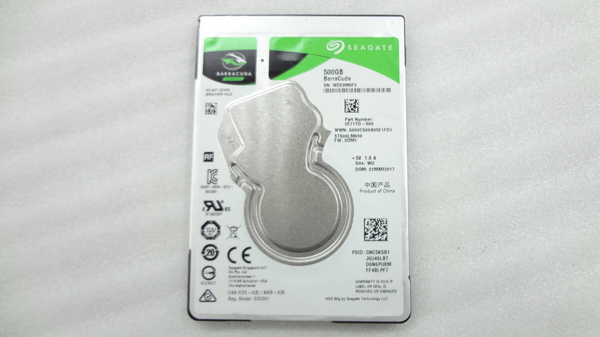 2.5インチHDD SEAGATE BarraCuda ST500LM030 FW:SDM1 500GB SATA 7mm厚 5400rpm ...
