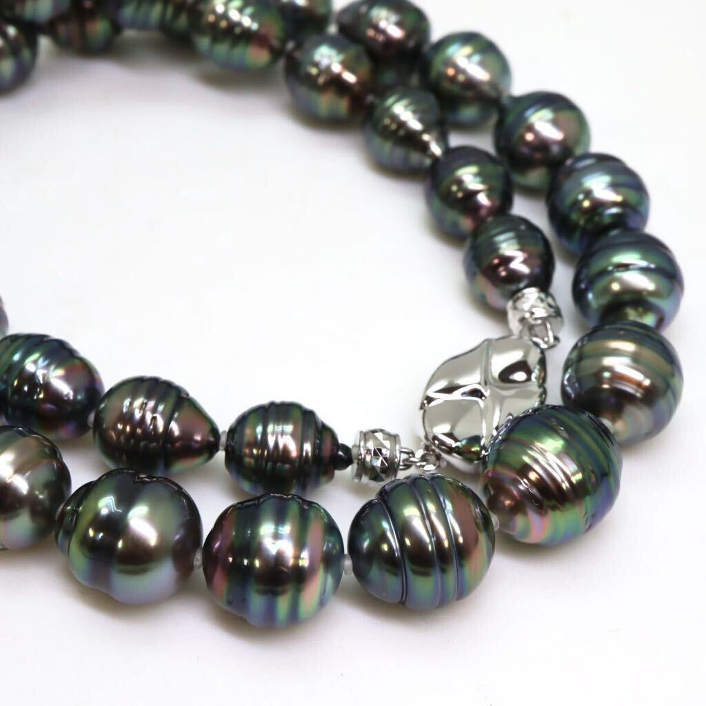 南洋黒蝶真珠ネックレス a 約66.3g 約46.5cm 9.0~12.0mm 黒真珠 パール pearl jewelry necklace accessory peacock silver ...