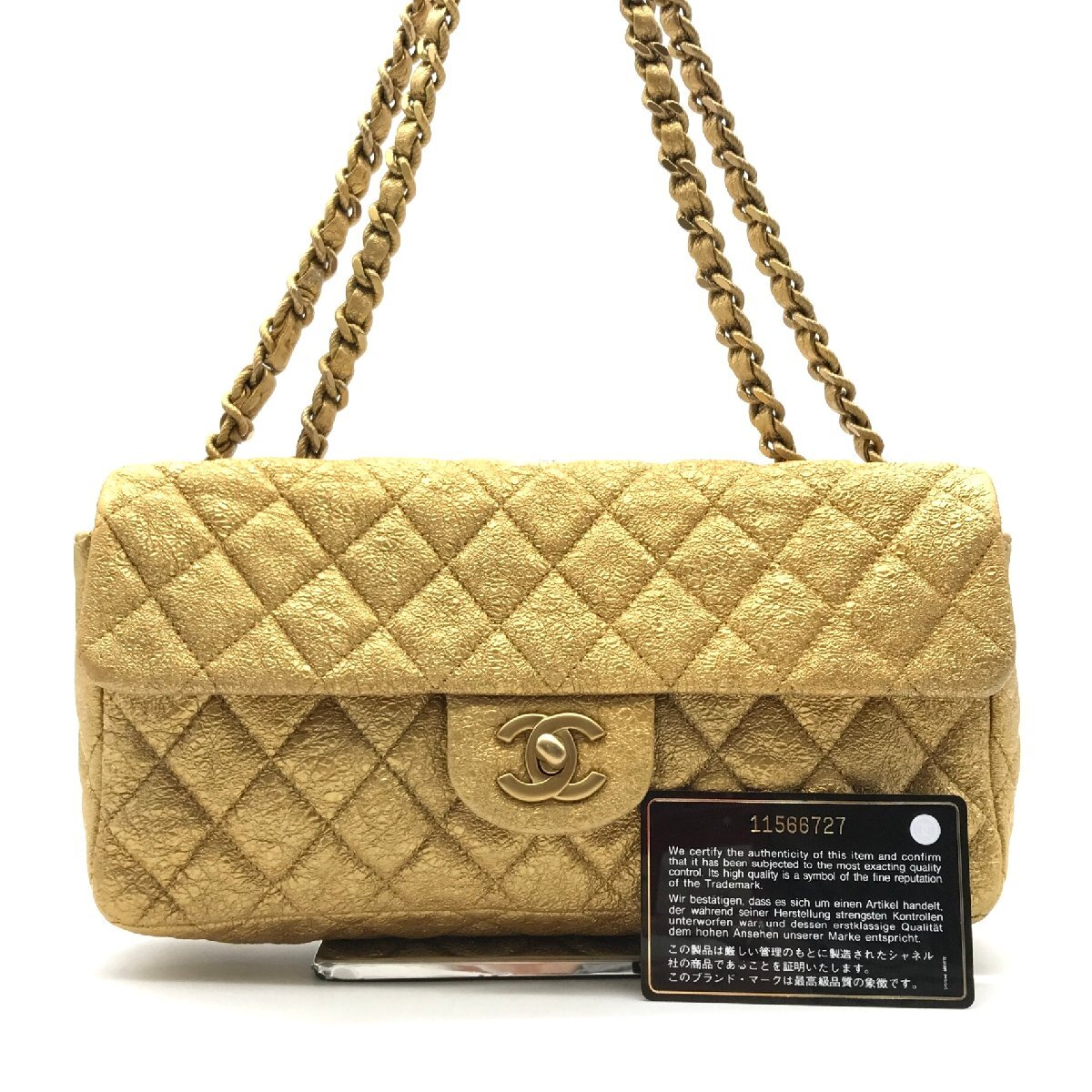 1円 良品 CHANEL シャネル ココマーク マトラッセ レザー ターンロック チェーン ショルダー バッグ メタリック ゴールド ...