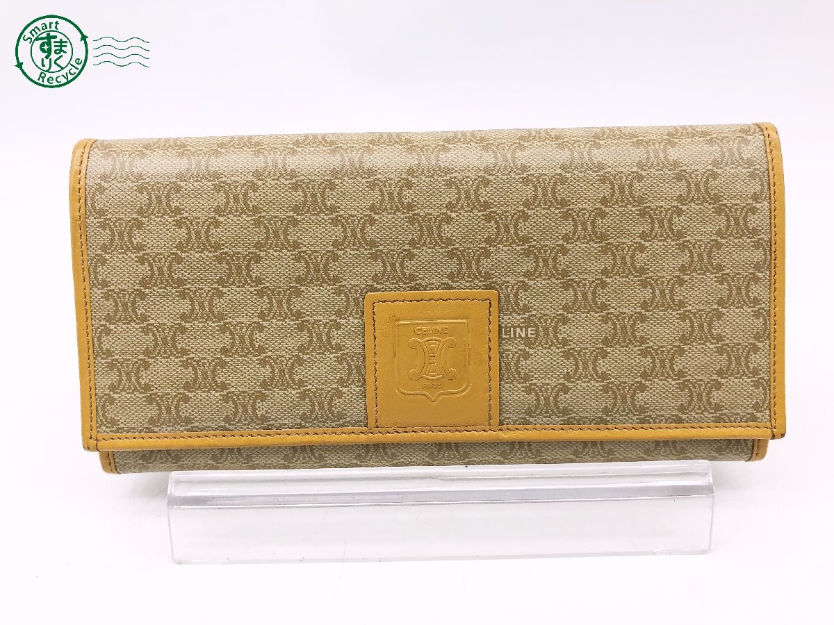 2405600427 CELINE セリーヌ M16 1 財布 マカダム柄 ベージュ系 レザー 長財布 がま口 ウォレット 札入れ 小銭入れ ...