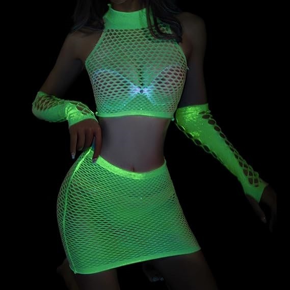 今季新作 6601 夜光UV蛍光グリーン メッシュTOPS ミニスカ アームカバーのSET 穴あきコスプレ衣装ナイトウエア(レースクイーン)｜売買されたオークション情報、yahooの商品情報を ...