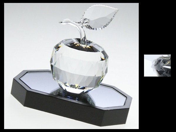N839 SWAROVSKI スワロフスキー シルバークリスタル スワン印 アップル リンゴ フルーツ オブジェ 飾物 鏡面台座付(クリスタル ...