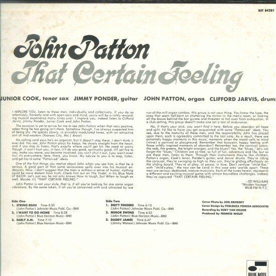 BLUE NOTE LP ジョン パットン JOHN PATTON THAT CERTAIN FEELING BLACK/BLUE LIBERTY ゲルダー印 JUNIOR COOK ...