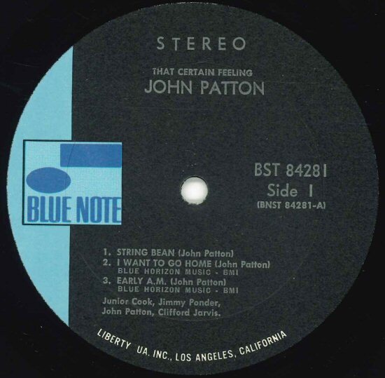 BLUE NOTE LP ジョン パットン JOHN PATTON THAT CERTAIN FEELING BLACK/BLUE LIBERTY ゲルダー印 JUNIOR COOK ...