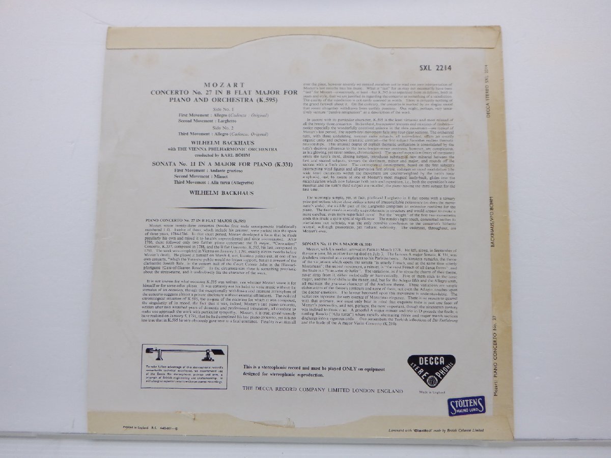 Mozart Piano Concerto No. 27 In B Flat Major K.595 / Sonata No. 11 In A Major K.331 LP/Decca SXL ...