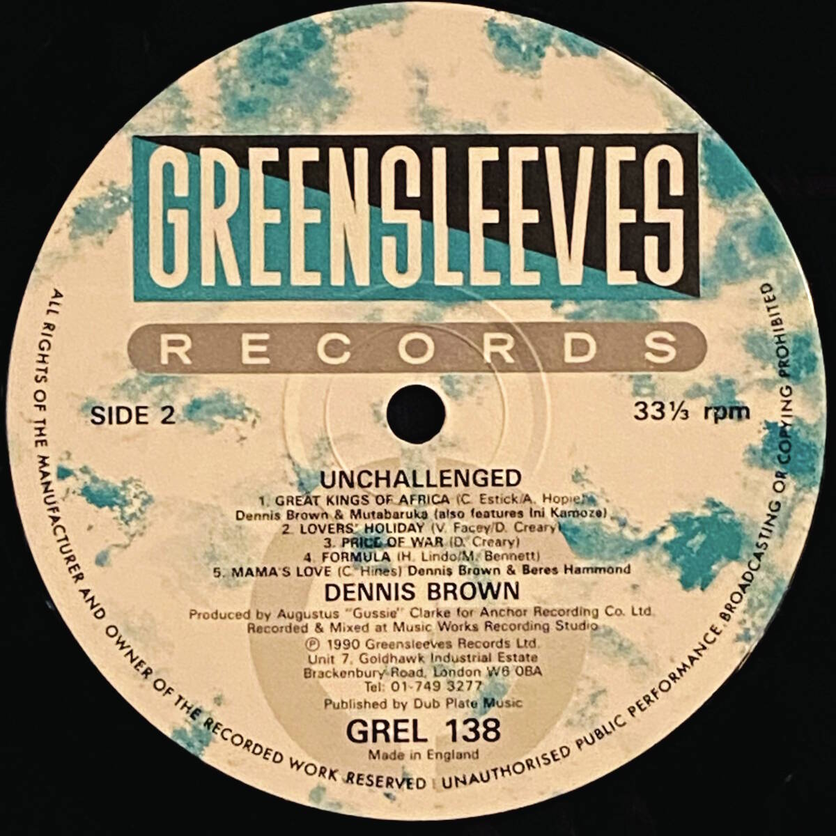 LP Dennis Brown - Unchallenged / Greensleeves Records GREL 138 / Reggae ...