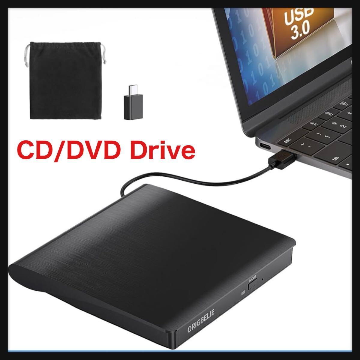 開封のみ ORIGBELIE External CD/DVD Drive for Laptop USB 3.0 CD Burner +/-RW CD ROM External DVD ドライブ ...