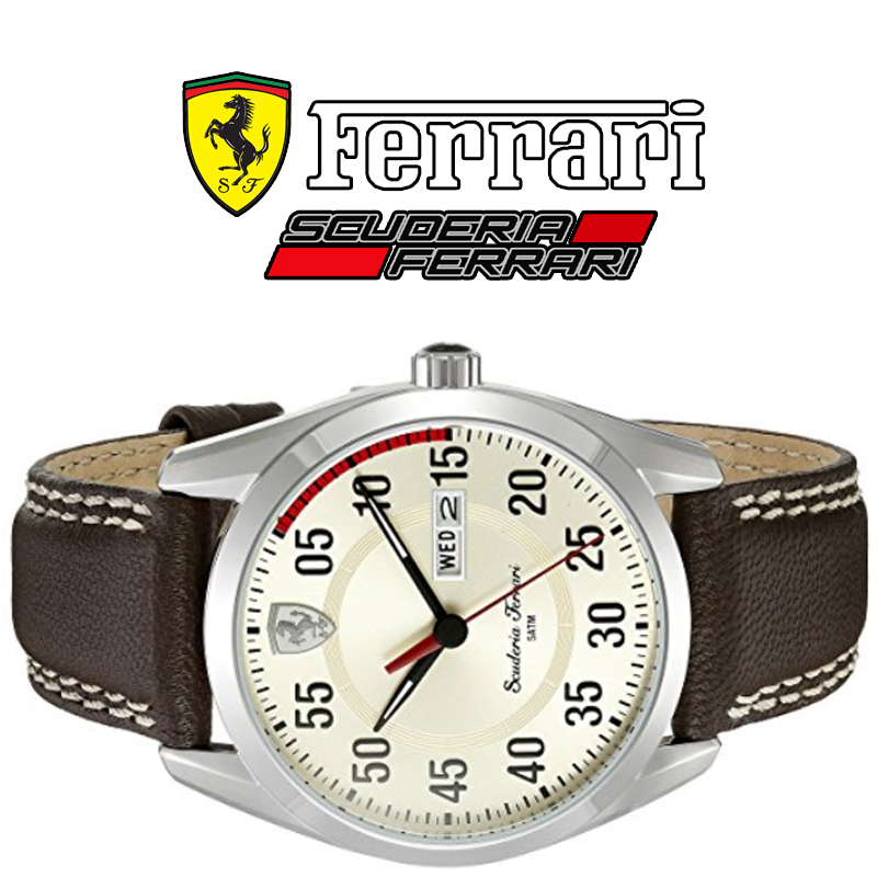 1円×2本 MOVADO製 イタリア ITALY 直輸入FERRARIフェラーリ公式 ウォッチ 腕時計 50m防水 ブラウンレザーベルト 日本 ...