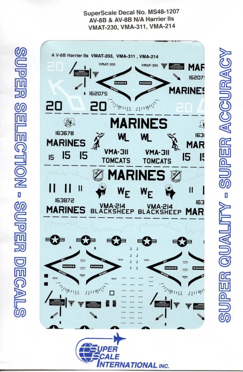 1/48スーパースケールデカール MS48-1207 AV-8B & AV-8B N/A Harrier IIs: VMAT-203 VMFA ...