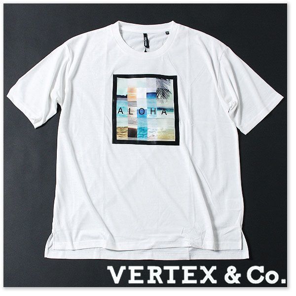 メンズ VERTEX&Co. XLサイズ 個性あふれる ロゴプリント ビッグ Tシャツ 半袖 3D エンボス 白ホワイト バーテックス ...
