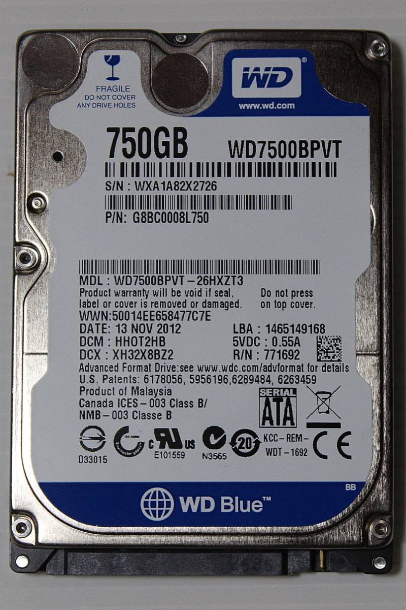 HDD Western Digital 9.5mm厚/750GB 2.5inch / SATA 検査済み CrystalDiskInfo 正常判定 フォーマット済②(500GB～)｜売買された ...