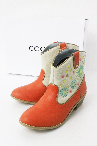COCUE コキュ キャンバス切替 刺繍 ブーティー 40/ベージュ オレンジ 2400010920813(コキュ)｜売買されたオークション ...
