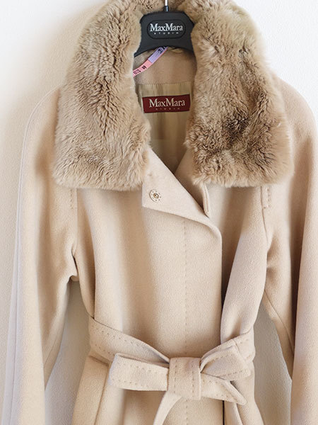 MaxMara STUDIO マックスマーラステュディオアンゴラシルクウールベルテッドコート 40毛皮ファー(コート)｜売買されたオークション情報、yahooの商品情報をアーカイブ公開 ...