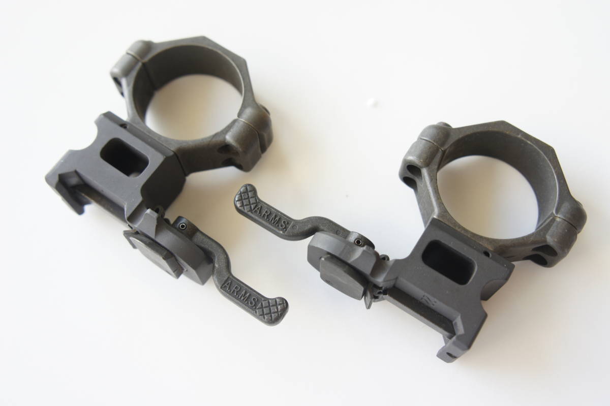 実物 A.R.M.S. #22 H Throw Lever 30mm Scope Rings High Trijicon Leupold ...