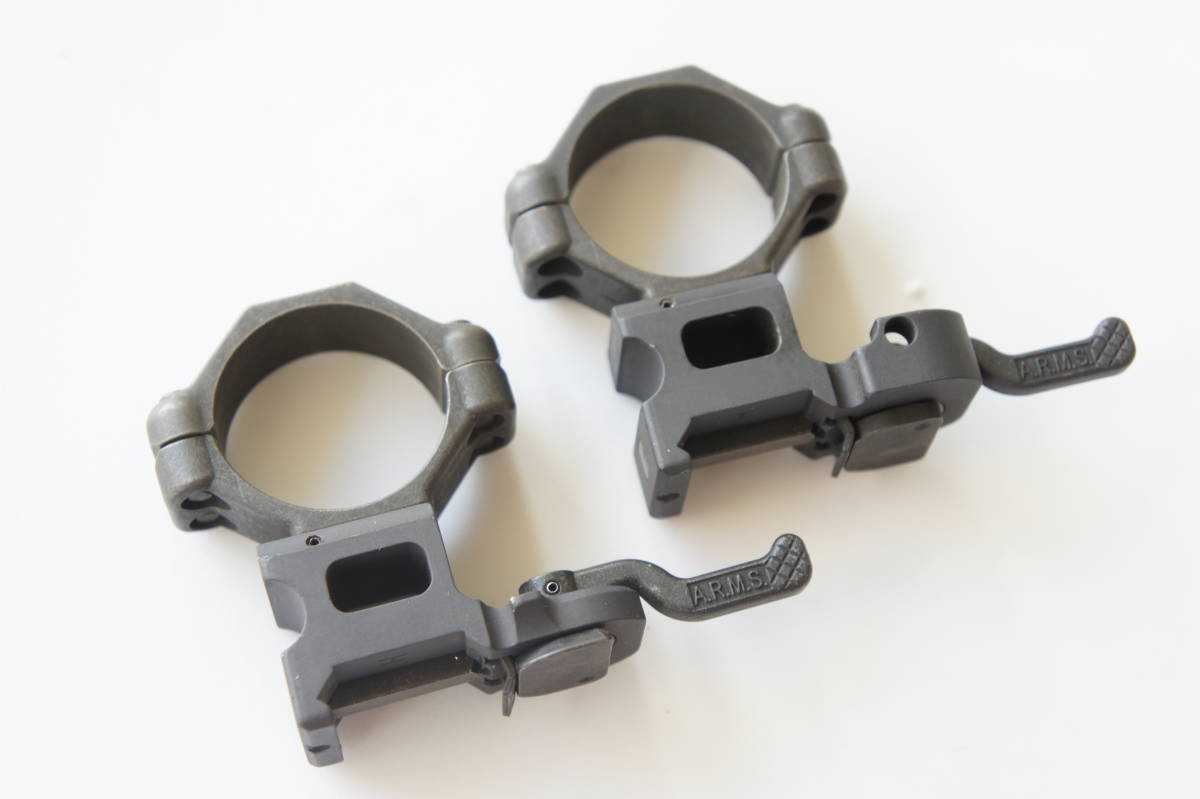 実物 A.R.M.S. #22 H Throw Lever 30mm Scope Rings High Trijicon Leupold ...