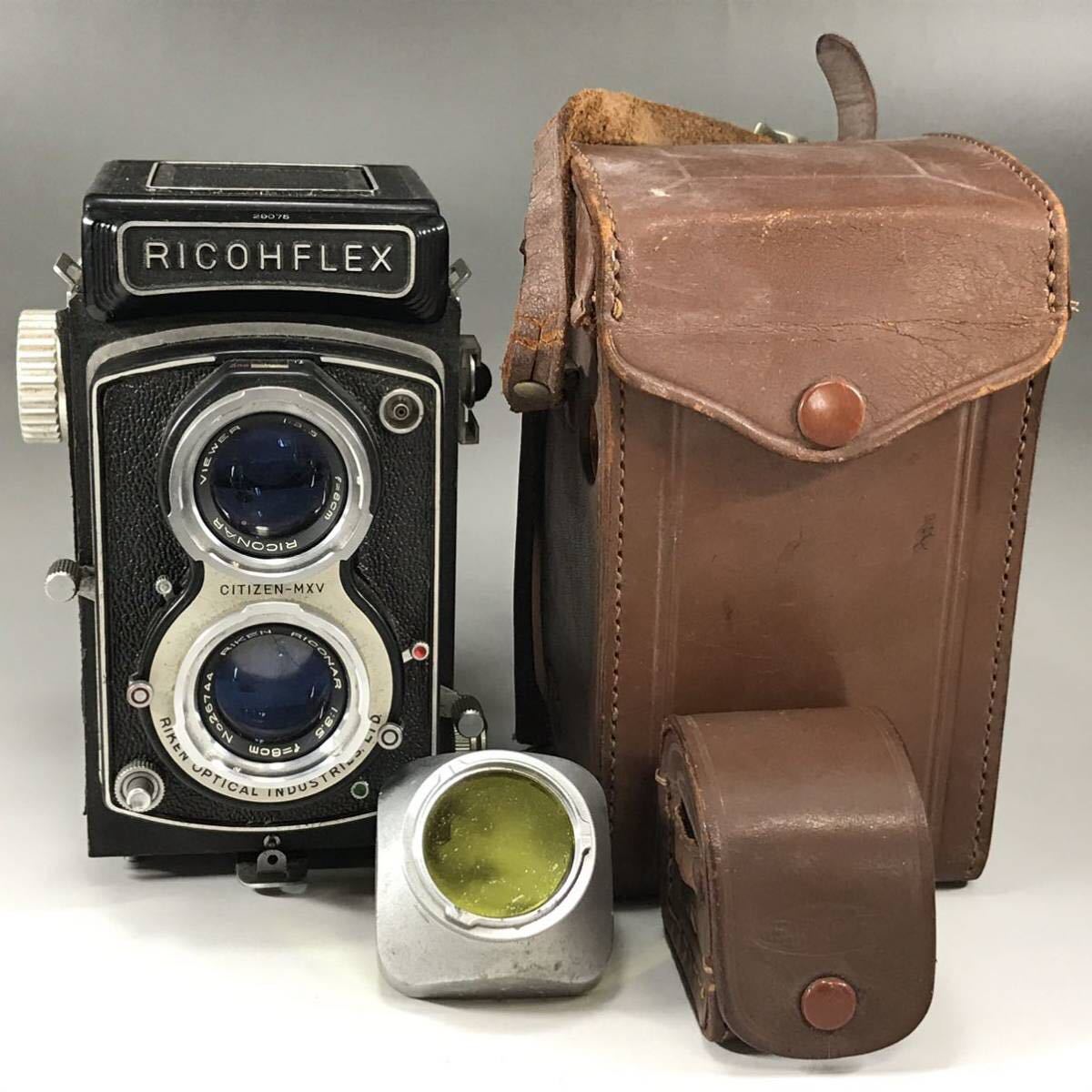 カメラ RICOH リコー RICOHFLEX リコーフレックス VIEWER 1:3.5 f=8cm RIKEN 二眼レフ ケース付き(その ...